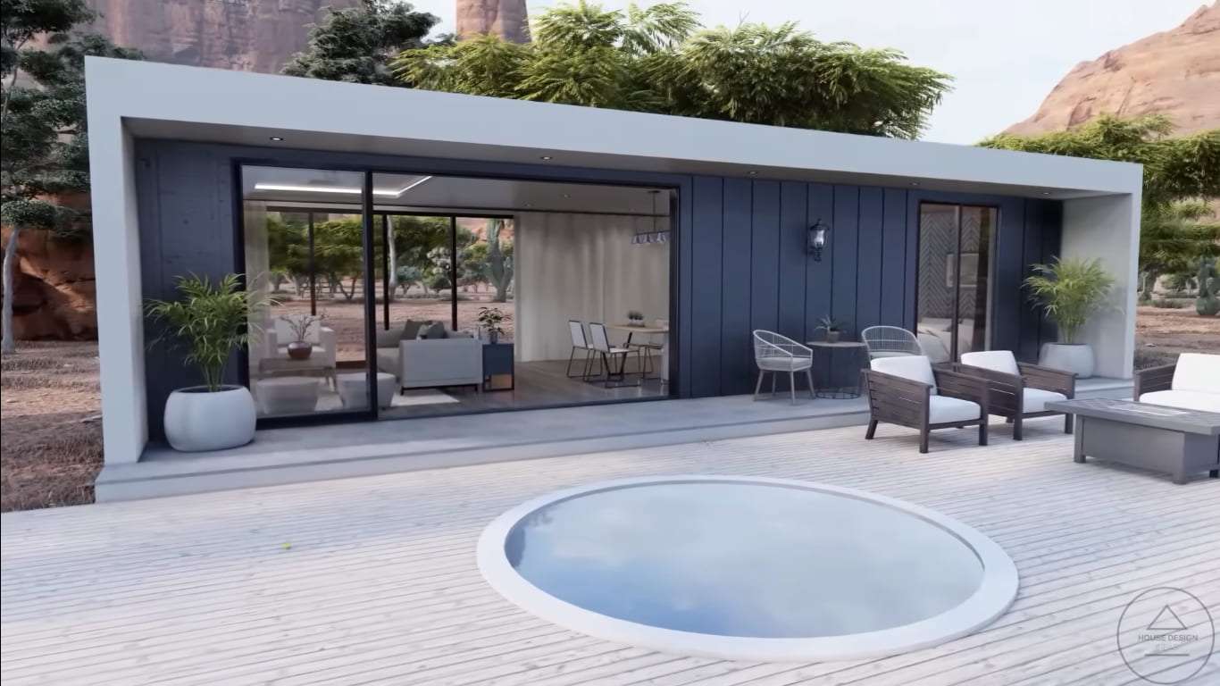 Modern Small House Design Opening to the Pool - Dream Tiny Living