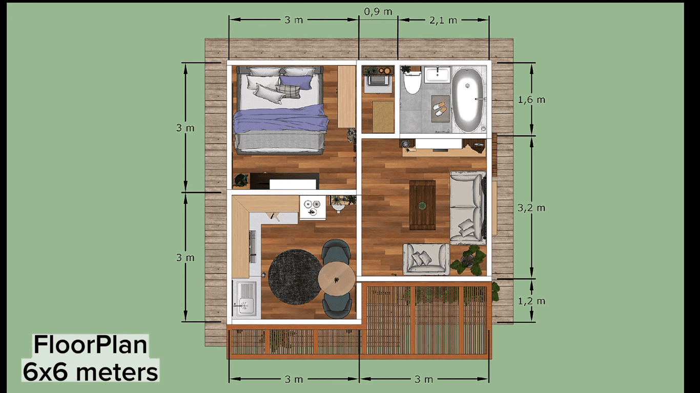 One Bedroom Simple Small House 6m x 6m - Dream Tiny Living