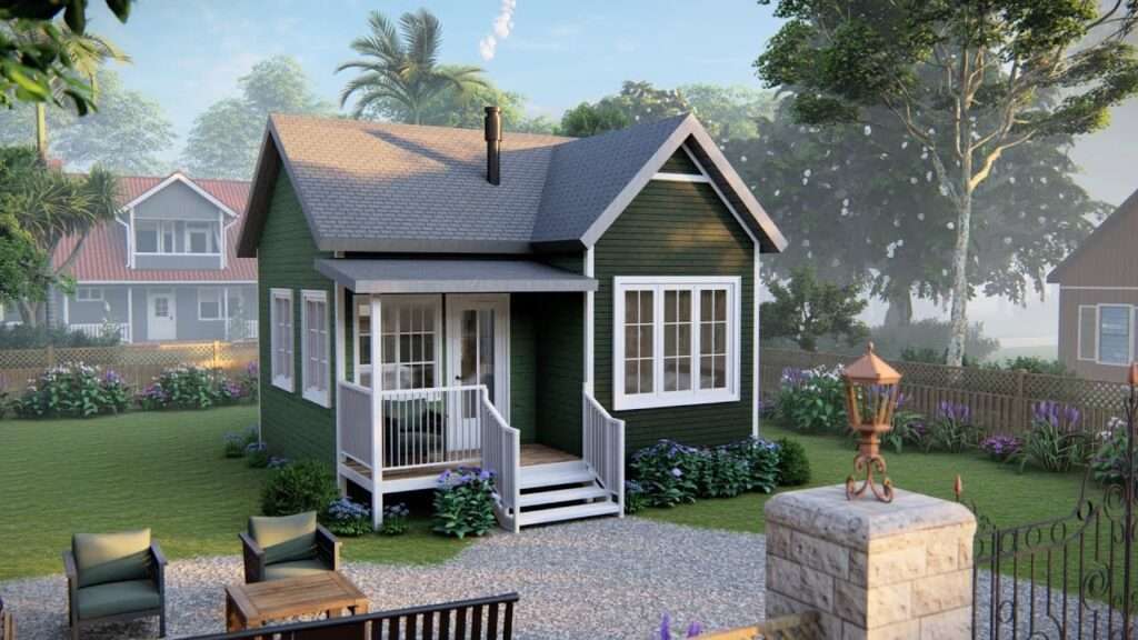 Tiny House Design with Green Exterior 6m x 6m - Dream Tiny Living