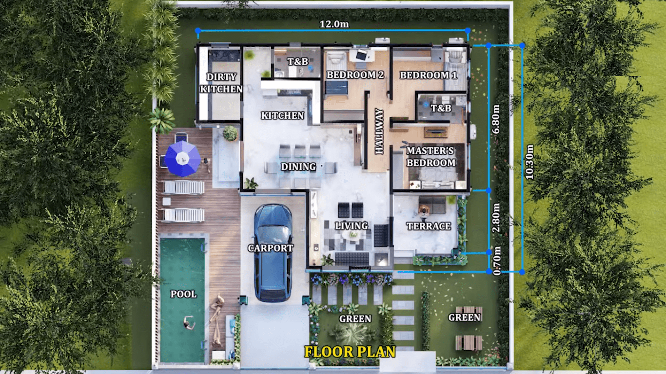 Small House with Colorful Exterior and Pool - Dream Tiny Living