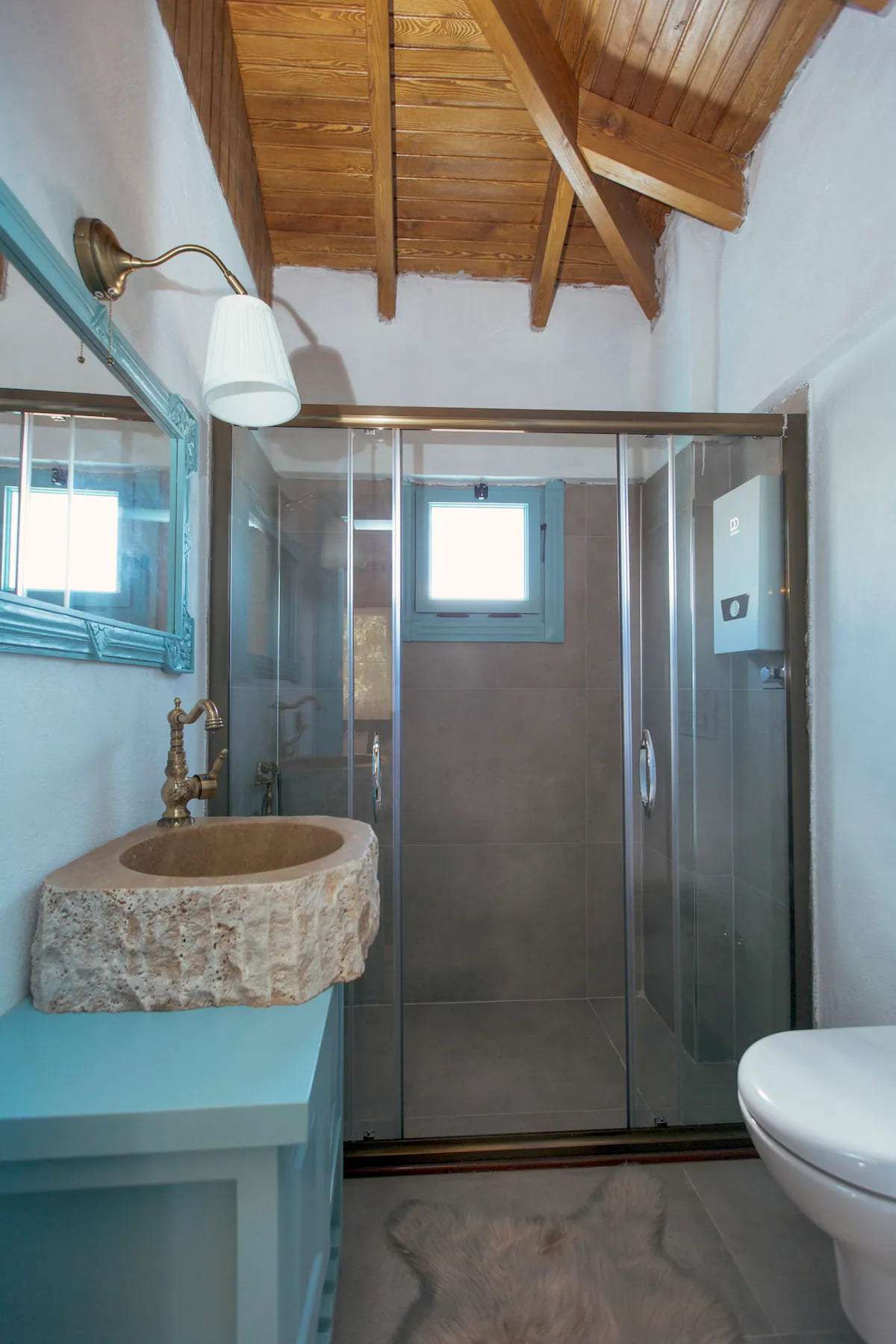 Stone Small House with Colorful Bay Window - Dream Tiny Living